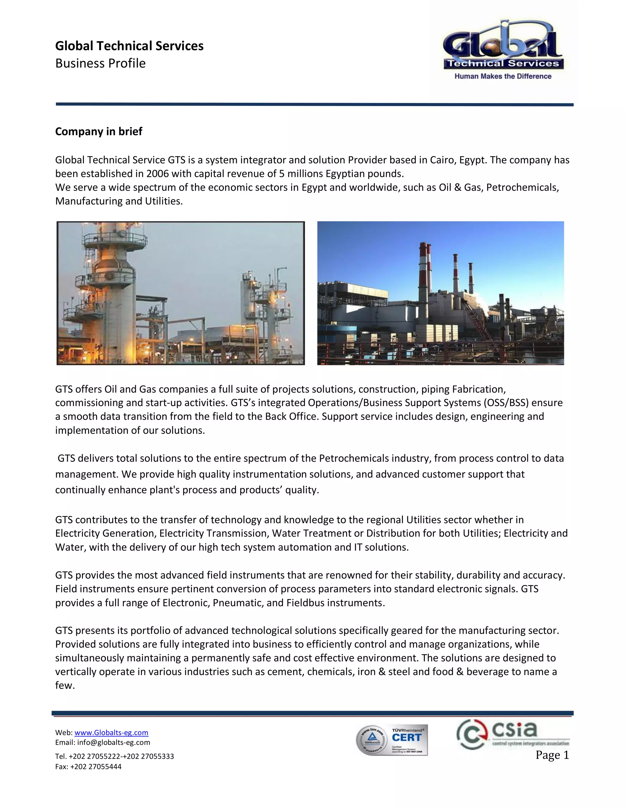 Global Technical Services - Company Profile | PDF