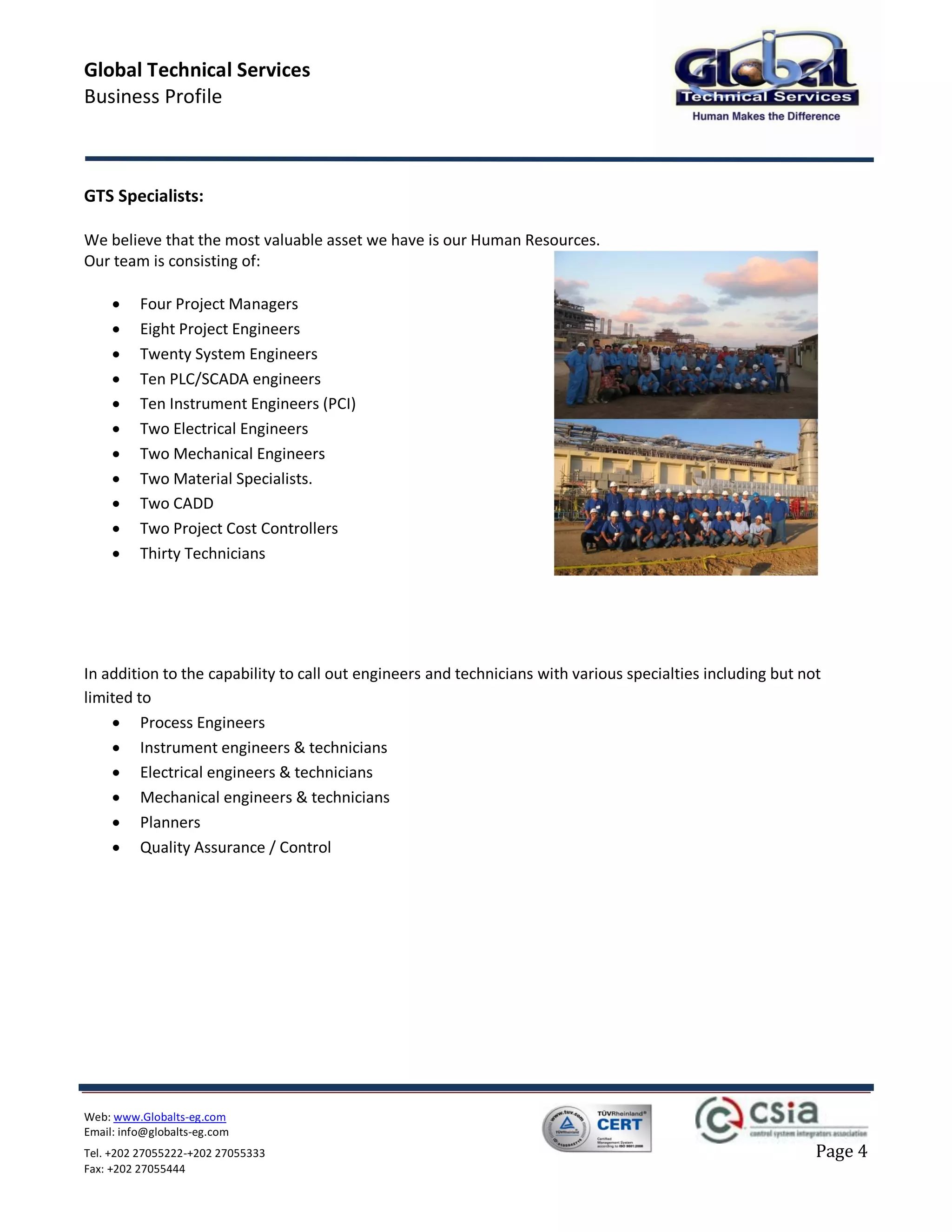 Global Technical Services - Company Profile | PDF