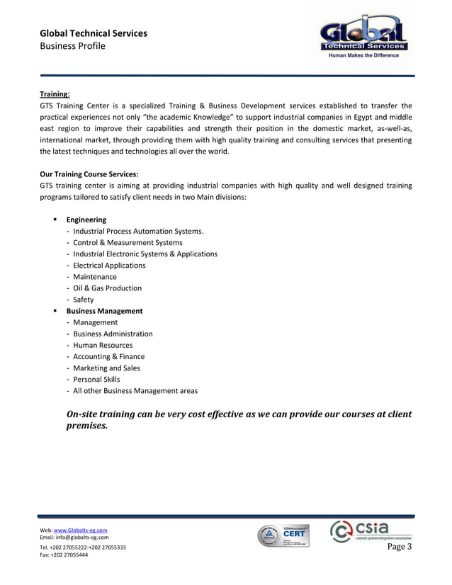 Global Technical Services - Company Profile | PDF