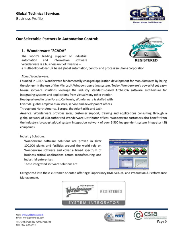 Global Technical Services - Company Profile | PDF