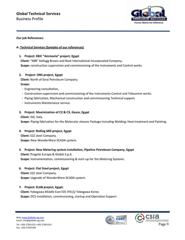 Global Technical Services - Company Profile | PDF