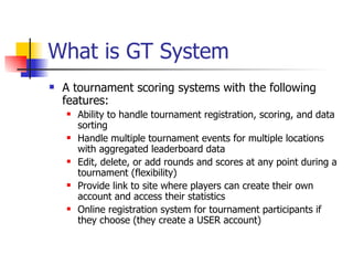 Tournament Tracking with GT System | PPT