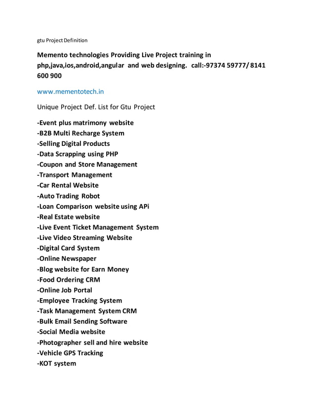 Gtu Live project definition List php java UDP/iDP | DOCX