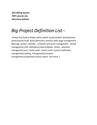 Gtu Live project definition List php java UDP/iDP | DOCX