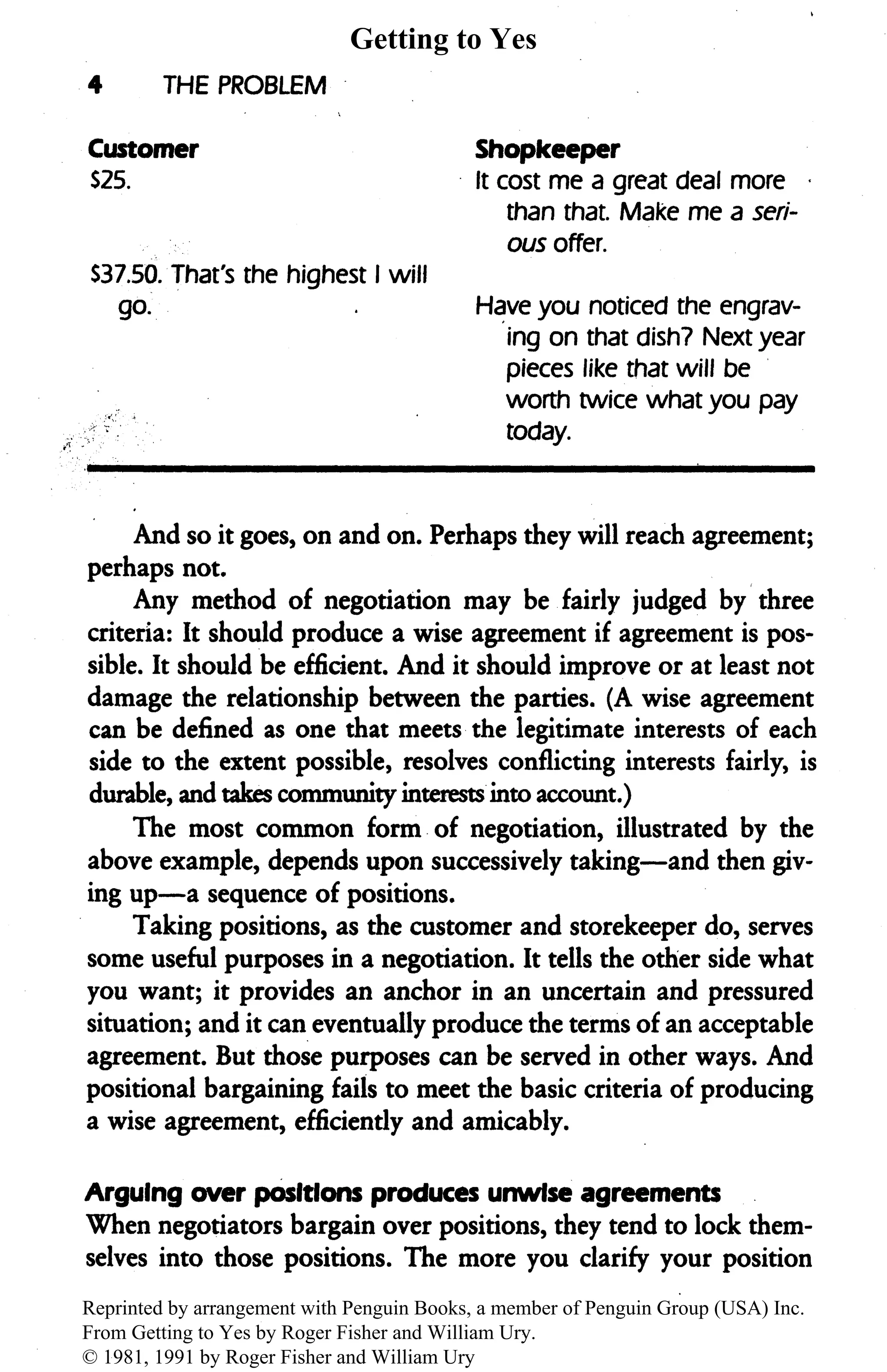 Getting to Yes, Chapter 1 | PDF