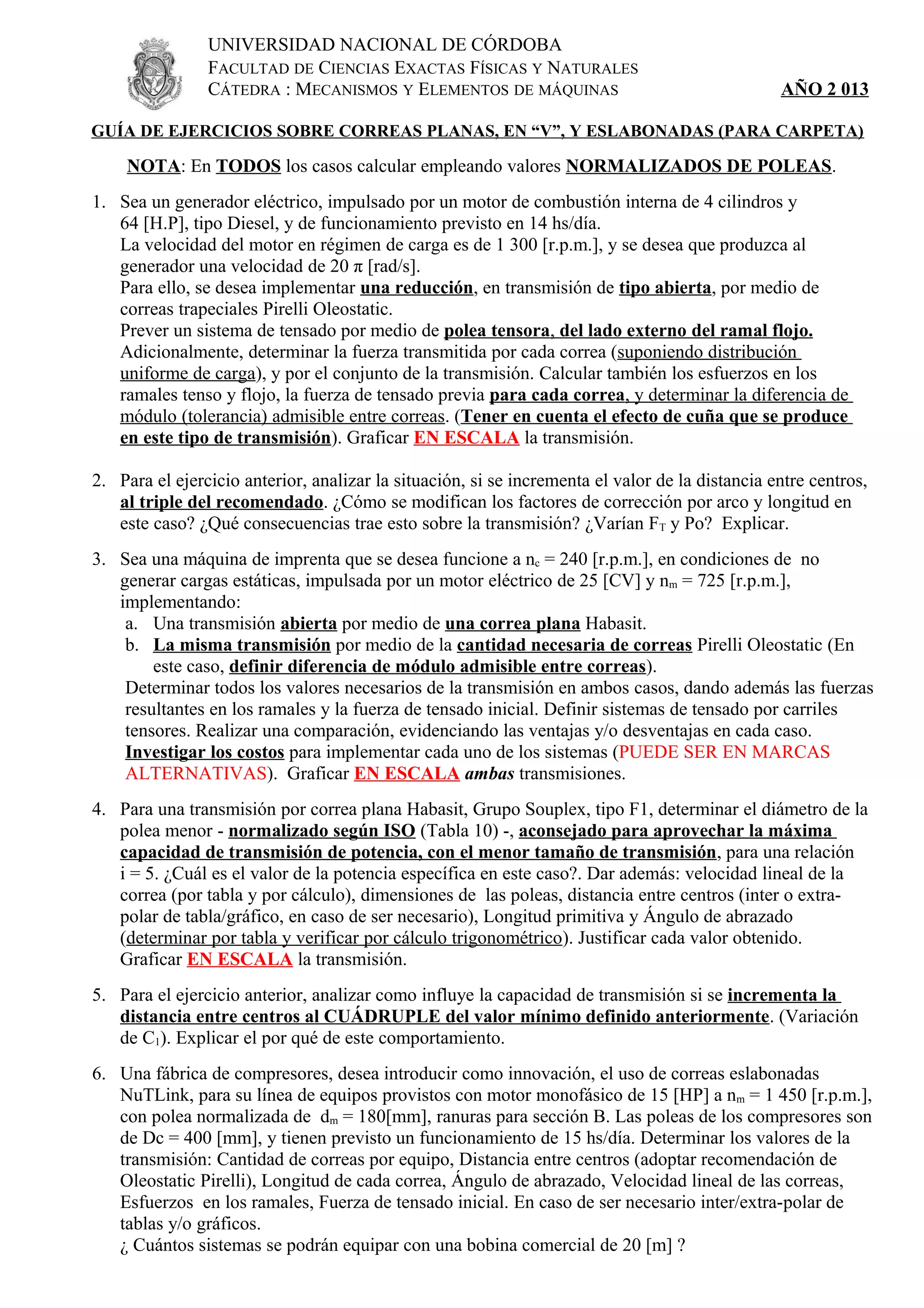 Gu ¦ía de ejercicios sobre correas 2013 | DOC