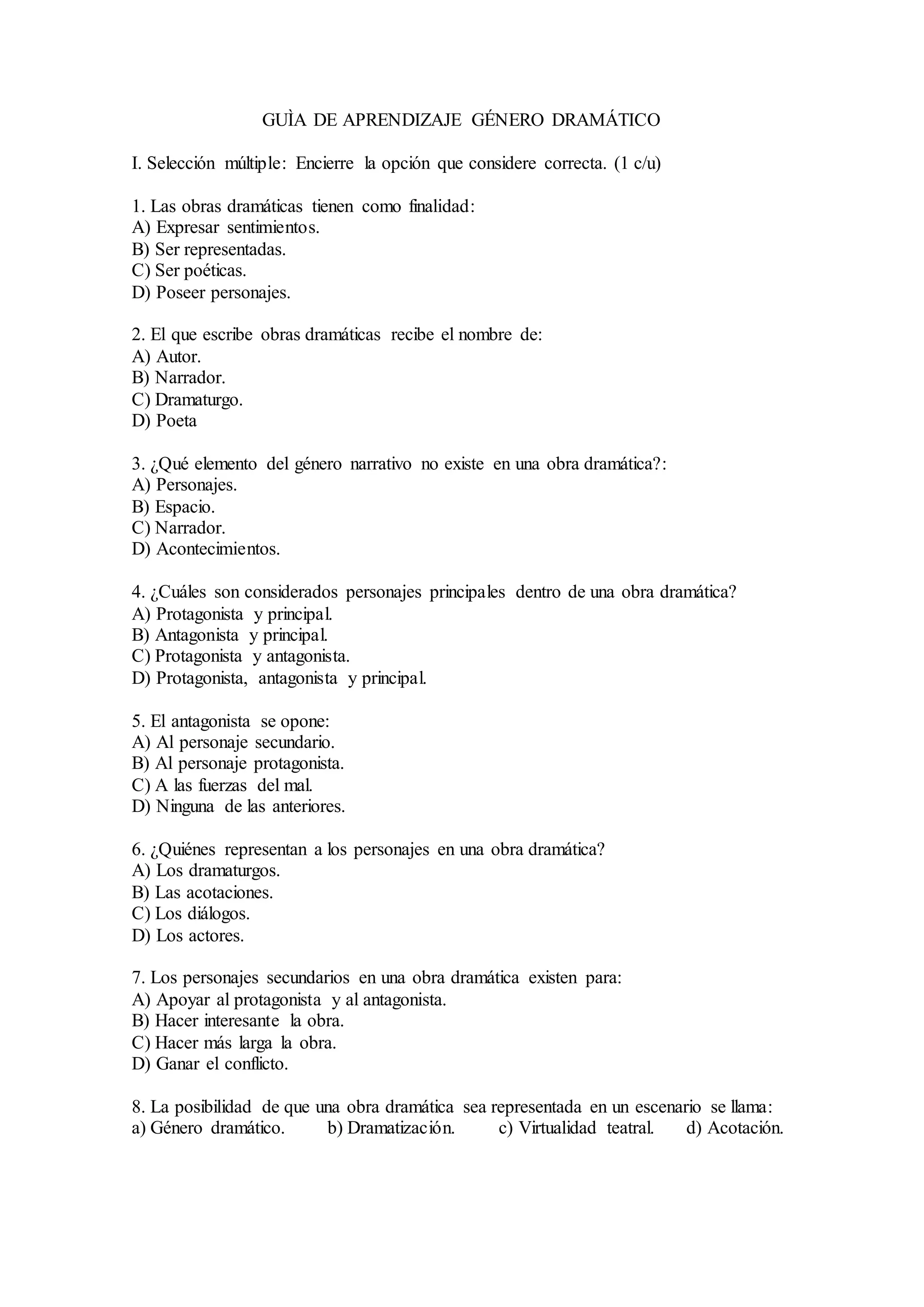 Guìa de aprendizaje género dramático | DOCX