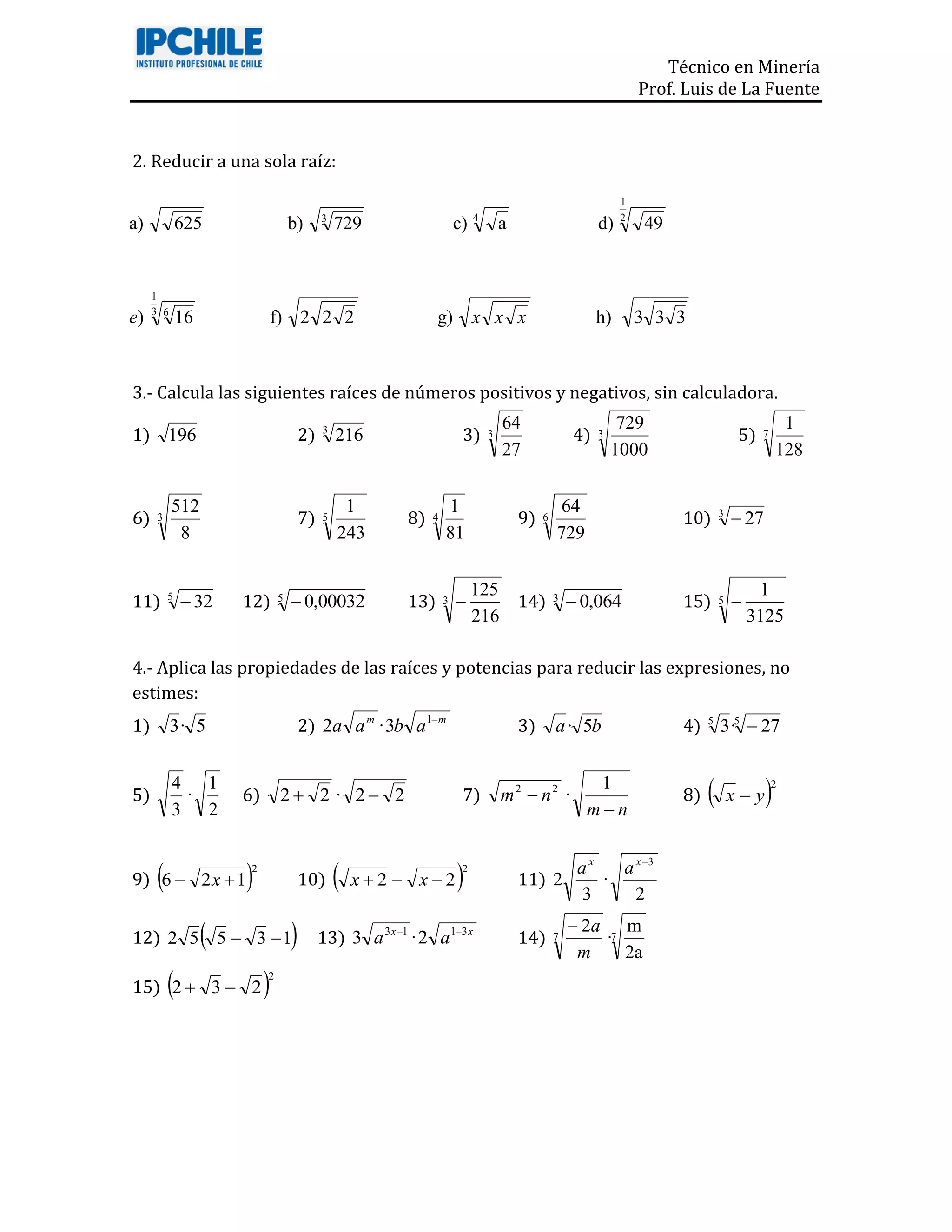 Guía de ejercicios raíces | PDF