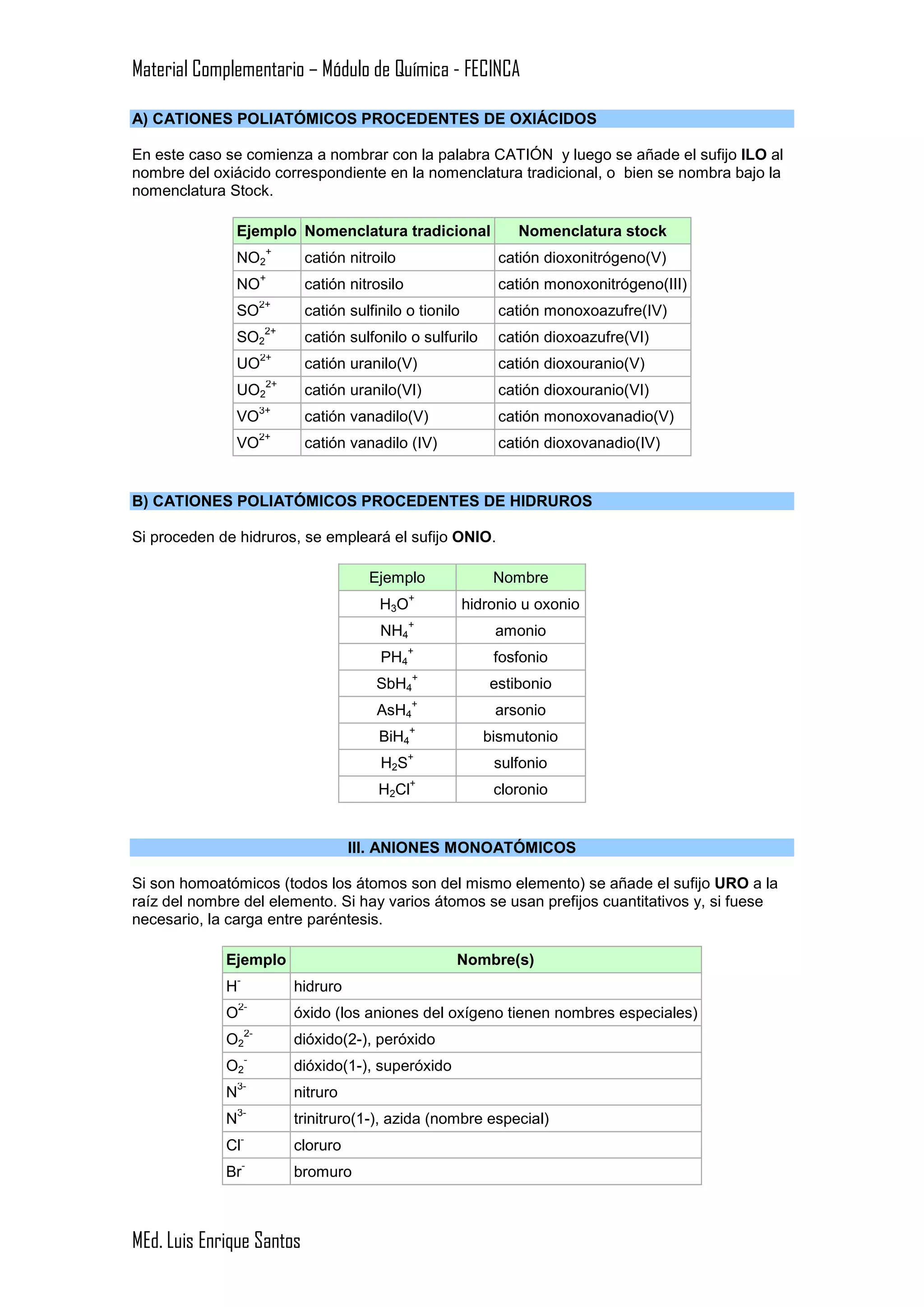 Guía de estudio de nomenclatura inorgánica 2010 | PDF