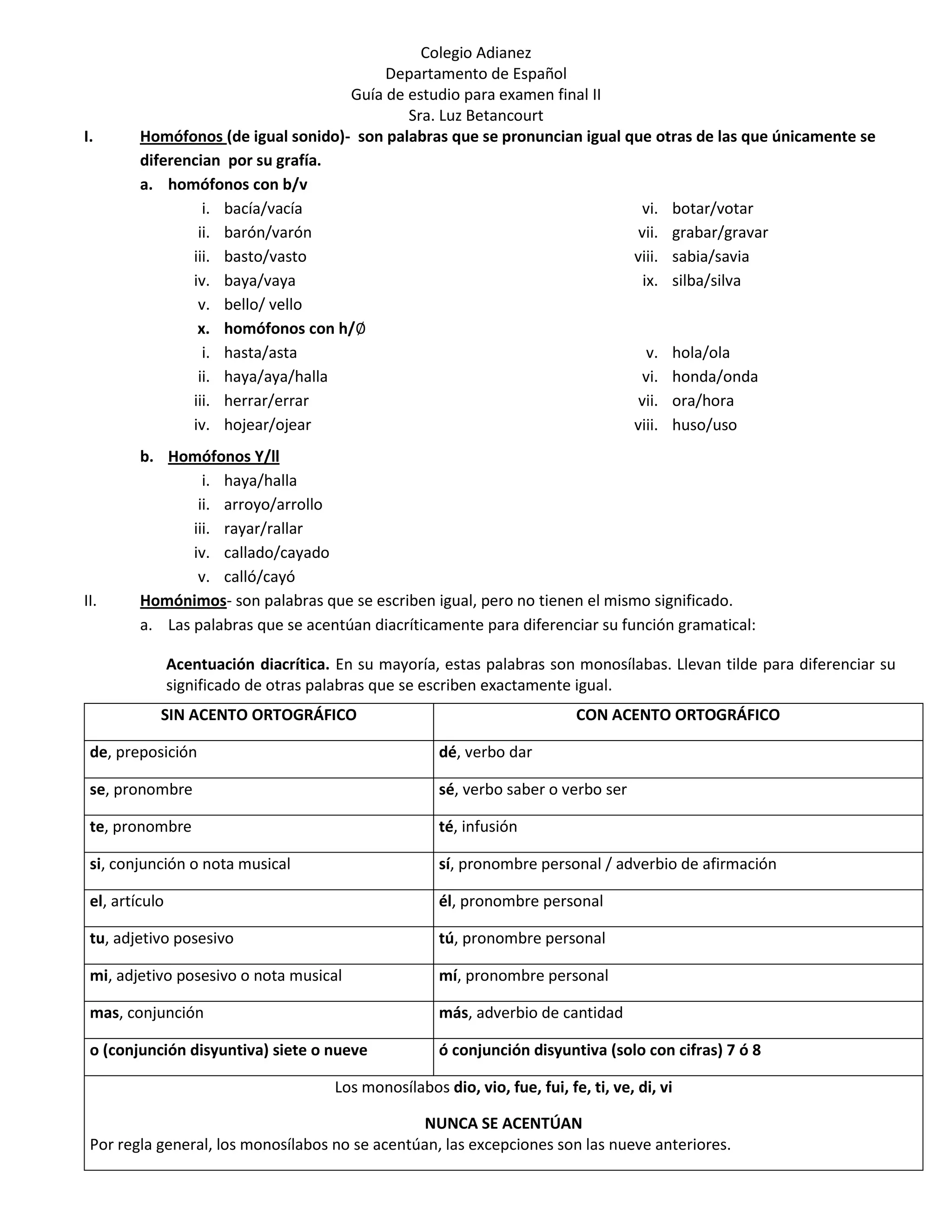 Guía de estudio para examen final ii | PDF