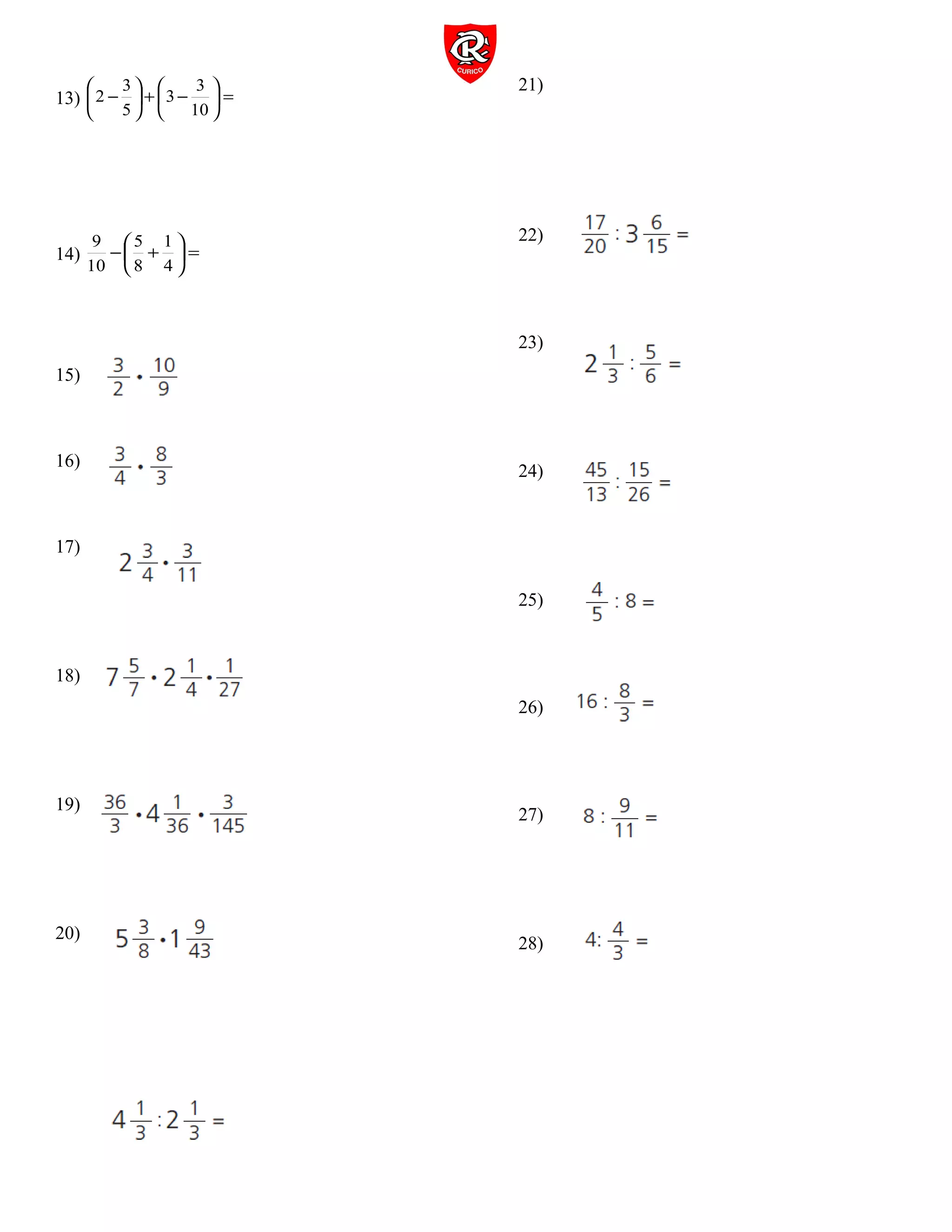Guía de fracciones suma resta multiplicacion y division de fracciones 7 ...