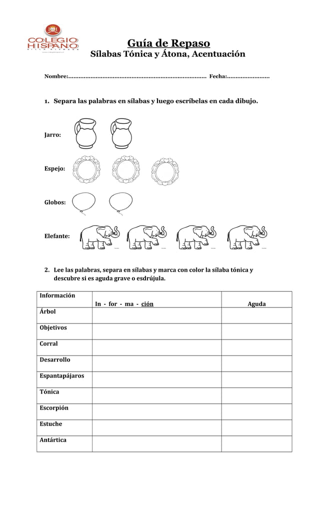 Guía de repaso sílaba tónica y acentuación | DOC