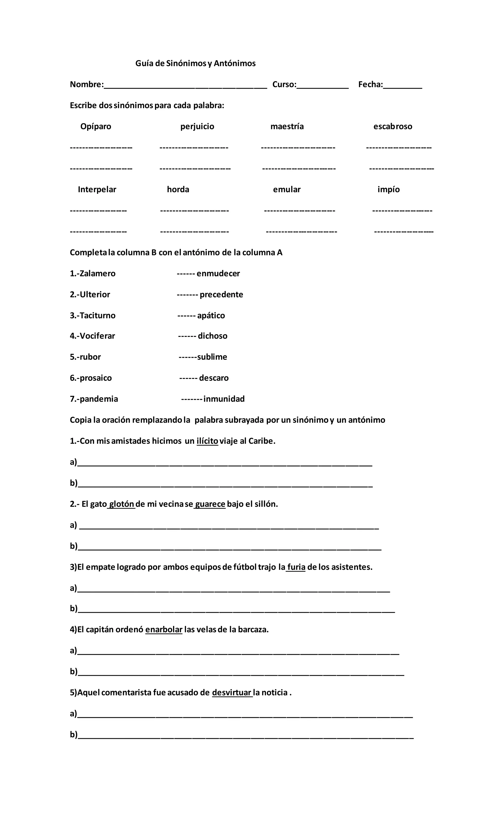 Guía de sinónimos y antónimos | DOCX