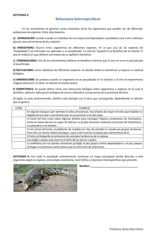 Guía de trabajo Interacciones de los Seres Vivos | DOCX