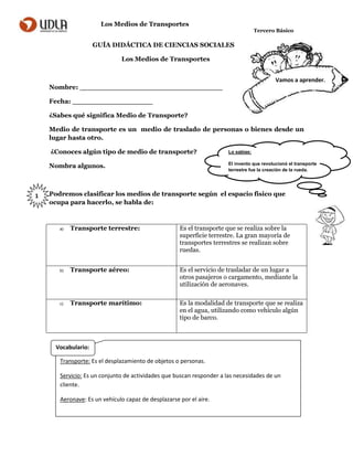 Guía didáctica de Ciencias Sociales N° 1 "Medios de Transportes" | DOCX