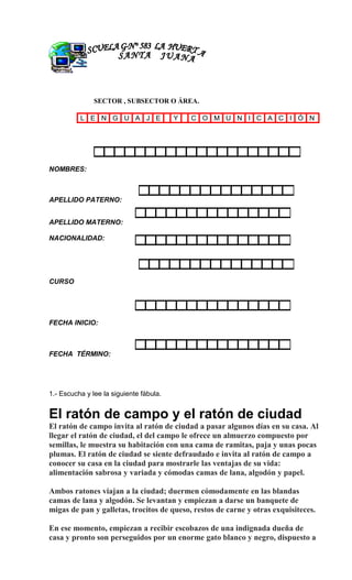 Guía leng.y com.3° el ratón de campo y el ratón de ciudad | DOC
