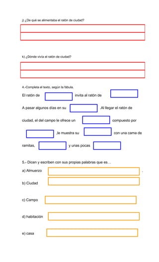 Guía leng.y com.3° el ratón de campo y el ratón de ciudad | DOC