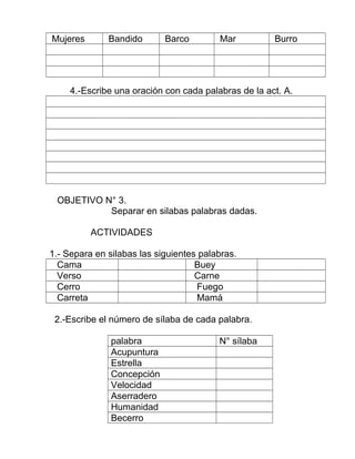 Guía leng y com. 3°orden y separación de palabras | DOC