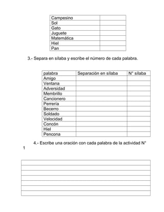 Guía leng y com. 3°orden y separación de palabras | PDF