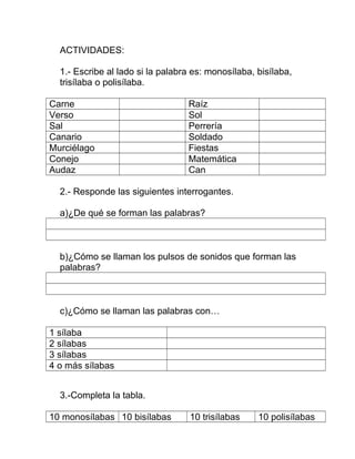 Guía leng y com. 3°orden y separación de palabras | PDF