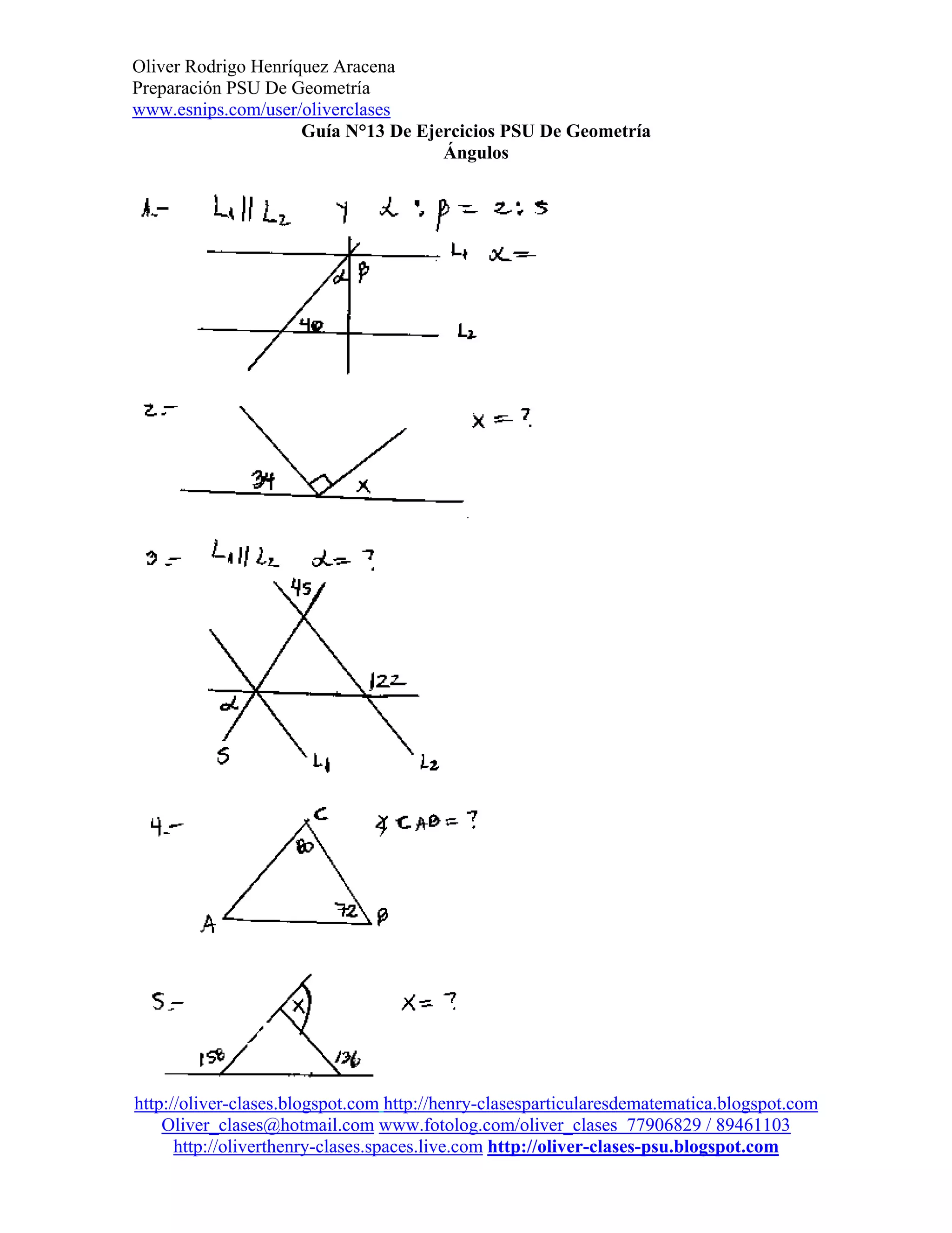 GuíA N°13 De Ejercicios Psu De Geometria áNgulos | PDF