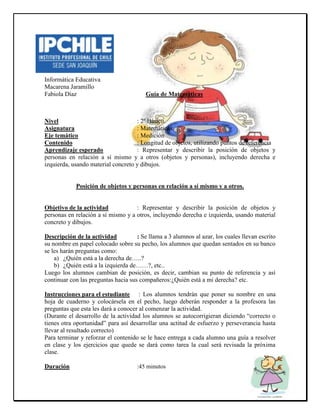 Guía n°4 posicion de objetos | DOCX