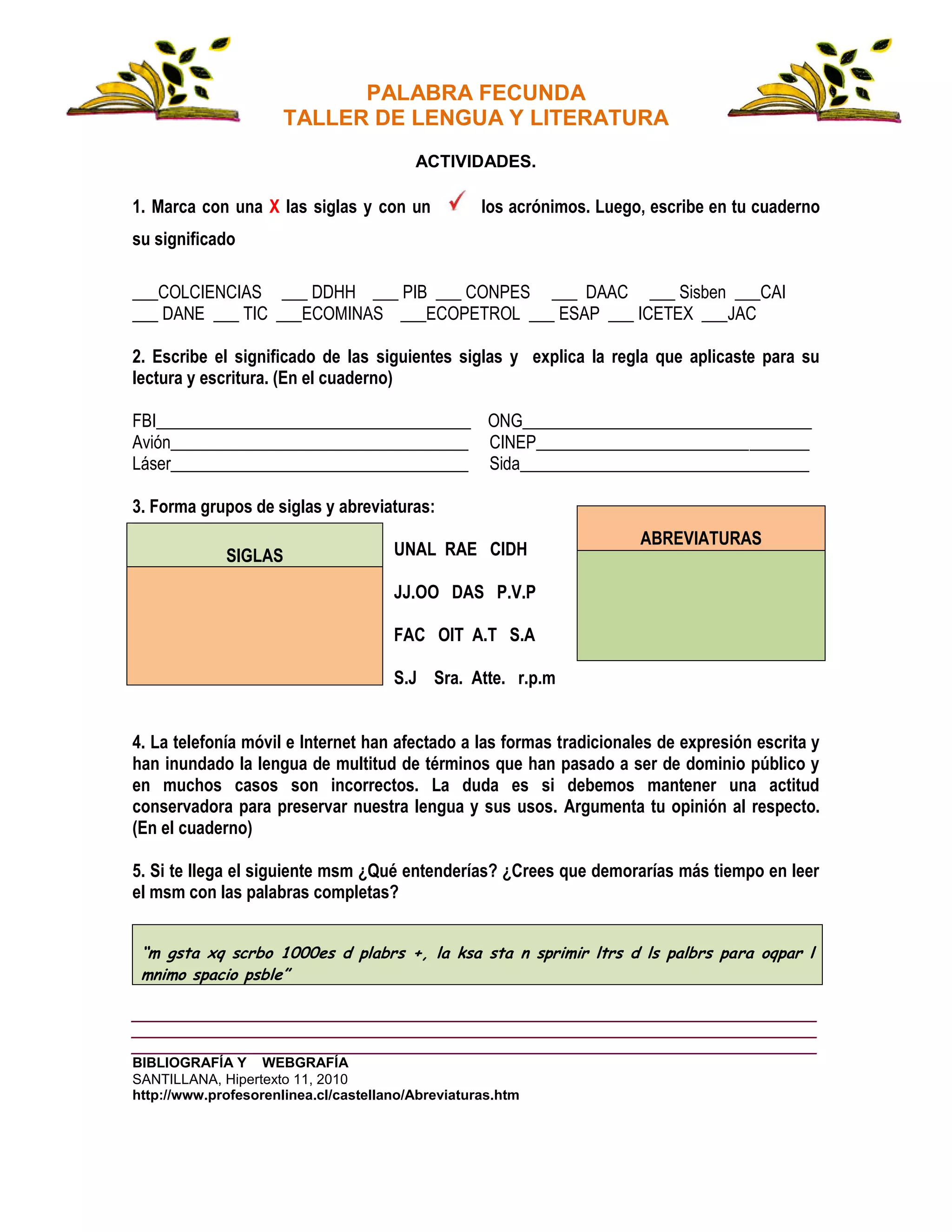 Guía n°4 uso de siglas, acrónimos y abreviaturas | PDF