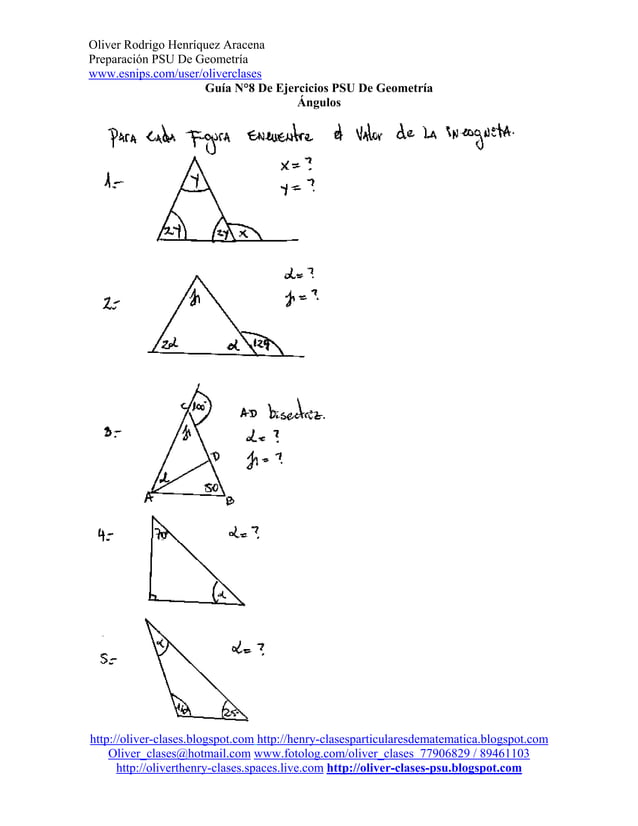 GuíA N°8 De Ejercicios Psu De Geometria áNgulos | PDF