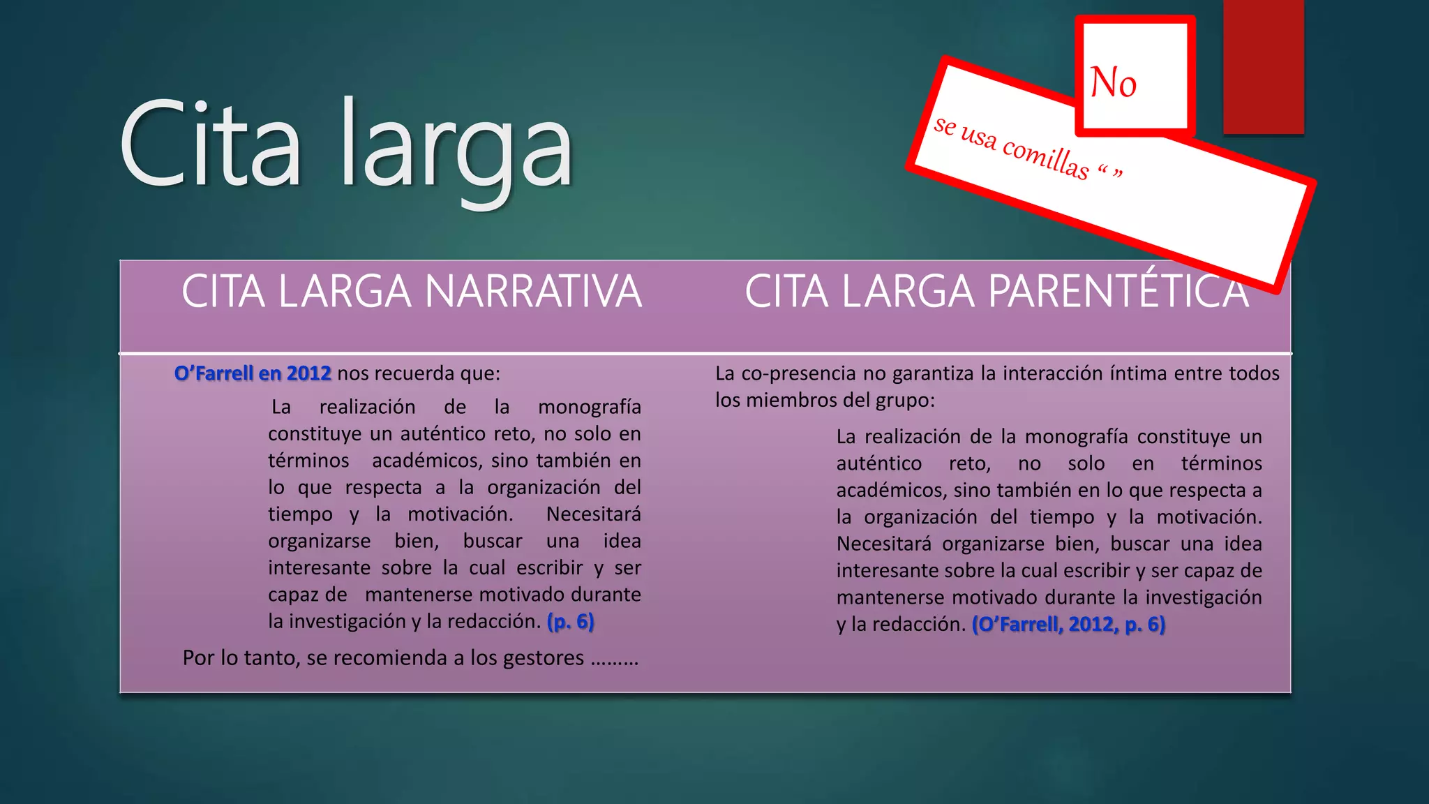 Guía para la presentación, uso de citas | PPT