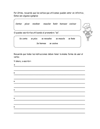 Guía para redactar una receta de cocina | DOCX