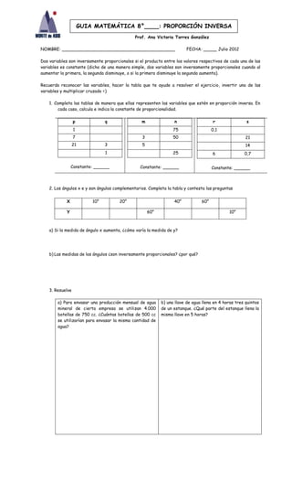 Guía proporción inversa 8° | PDF