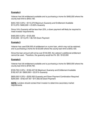 Want 2 VA loans at same time? Guaranty calculation Examples VA rtgage | PDF