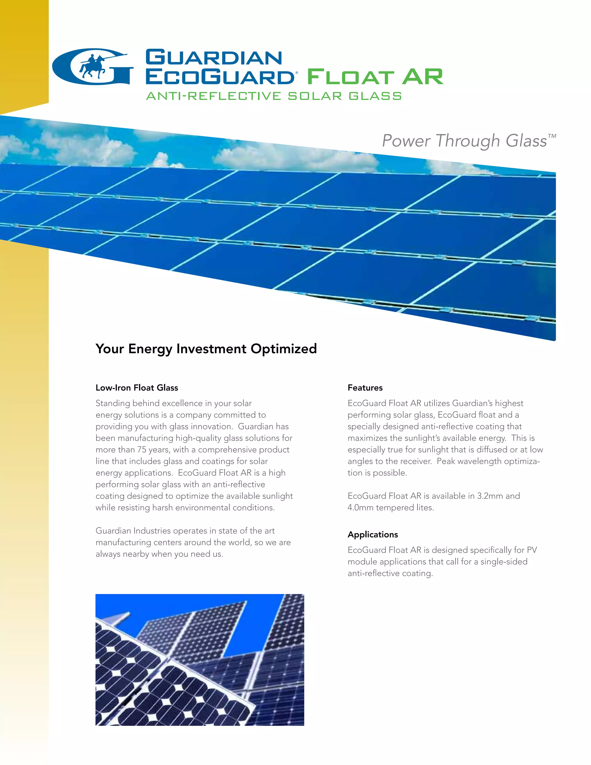 Guardian Eco Guard Anti Reflective Solar Glass | PDF