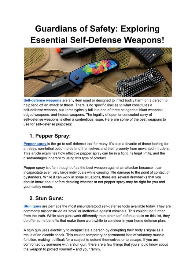Guardians of Safety_ Exploring Essential Self-Defense Weapons! | PDF