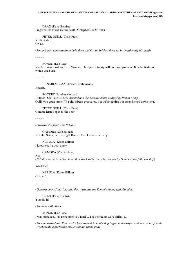 Guardians of the galaxy movie transcript / Movie Script of Guardians