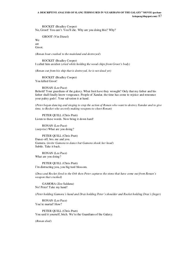 Guardians of the galaxy movie transcript / Movie Script of Guardians