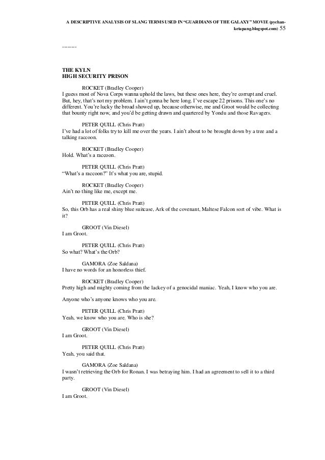 Guardians of the galaxy movie transcript / Movie Script of Guardians