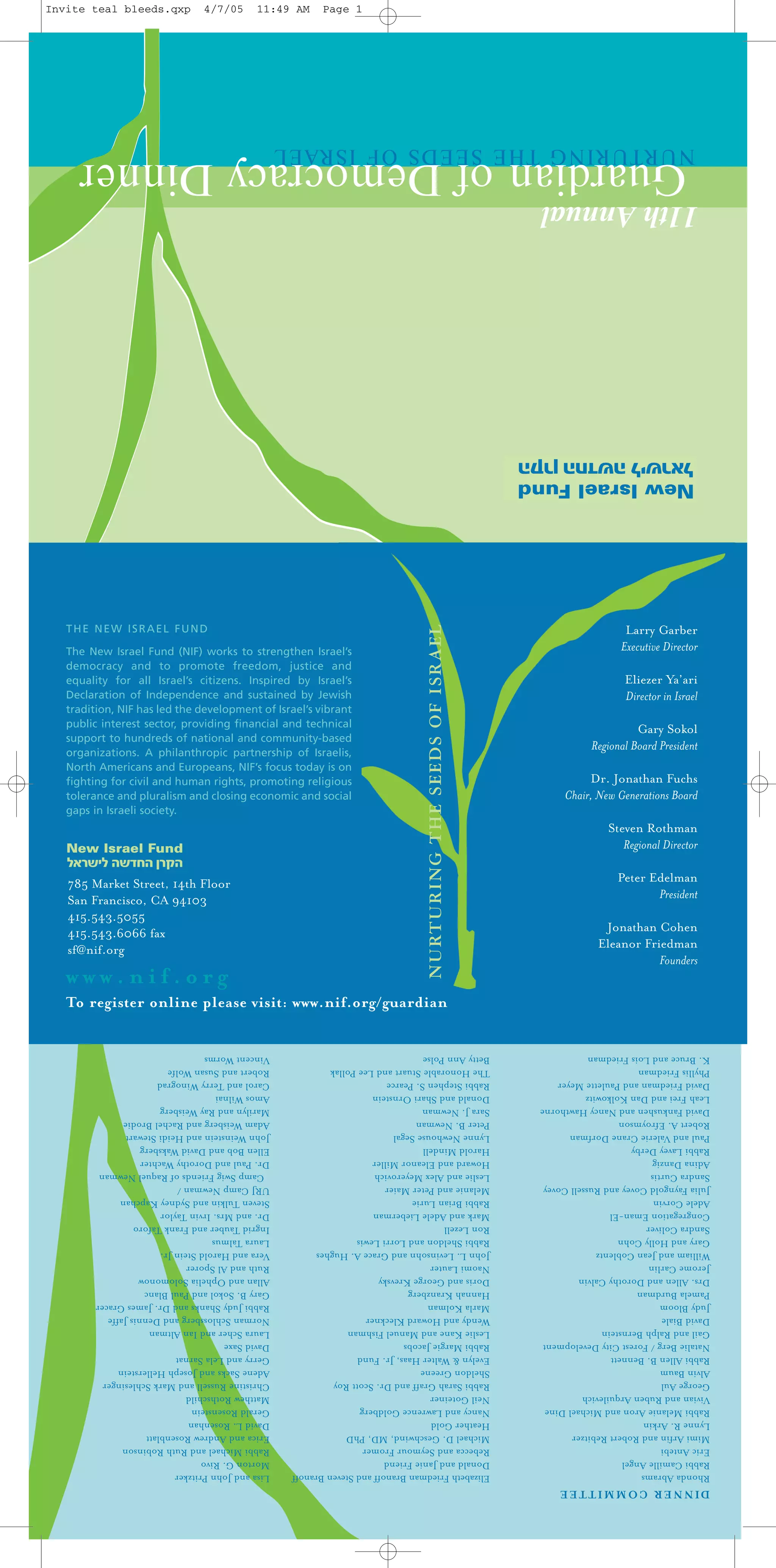 New Israel Fund Guardian of Democracy Xi Dinner Invitation | PDF