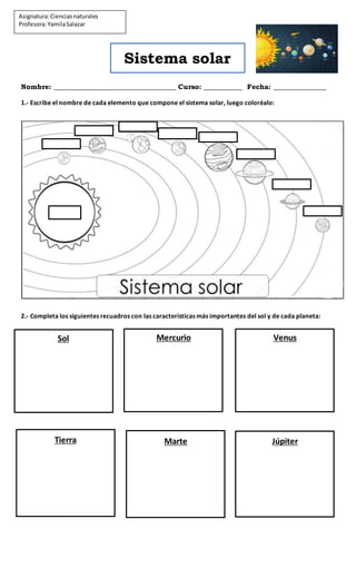Prueba Del Sistema Solar, Grado 3