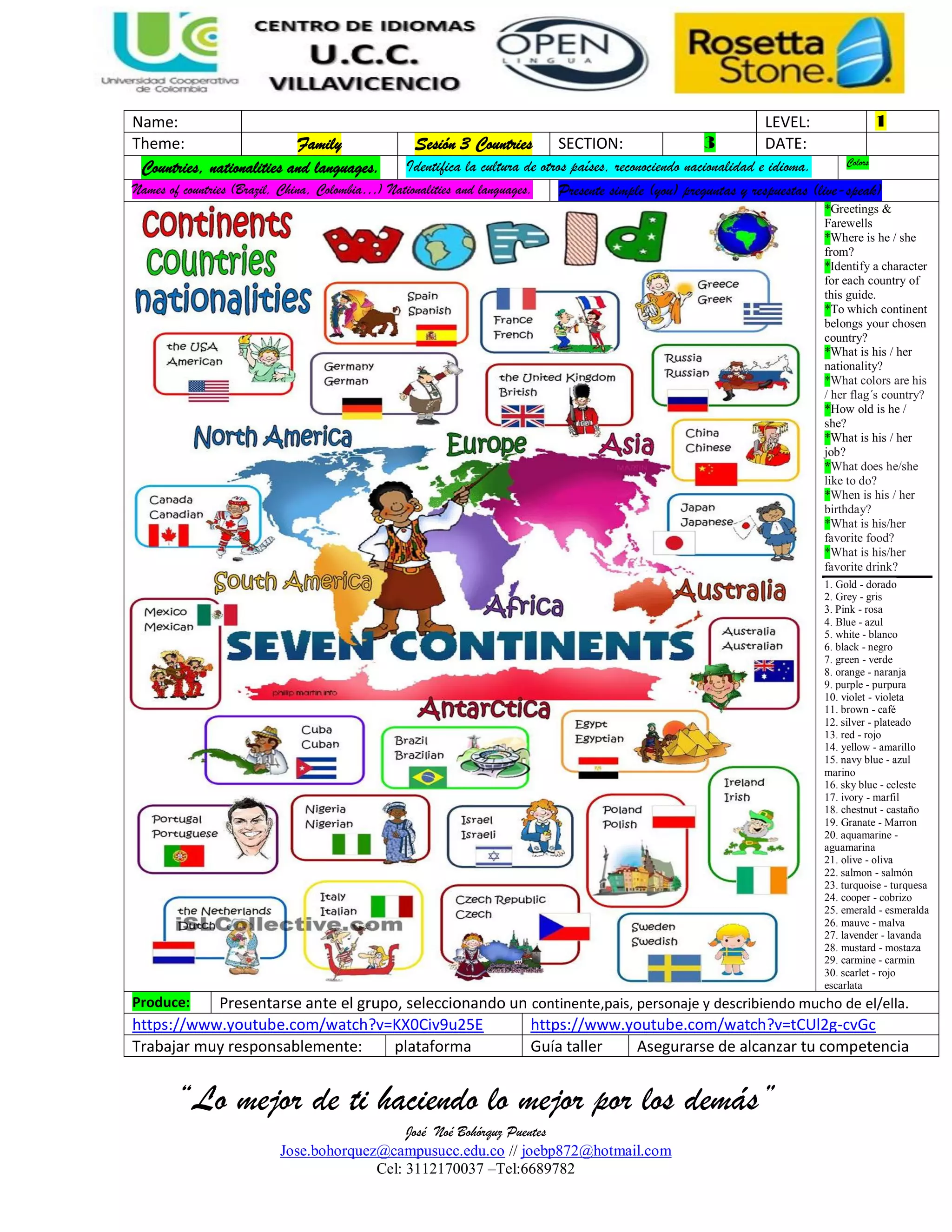 Guía taller n1 sesión 3 family countries & nationalities no 3 | PDF