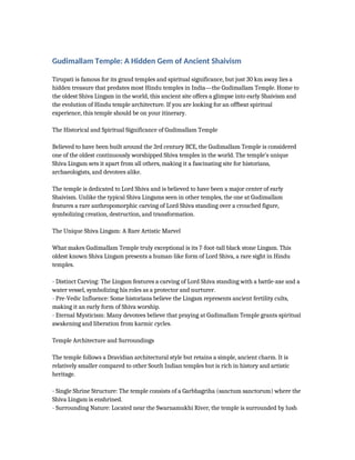 Gudimallam Temple: A Hidden Gem of Ancient Shaivism | PDF