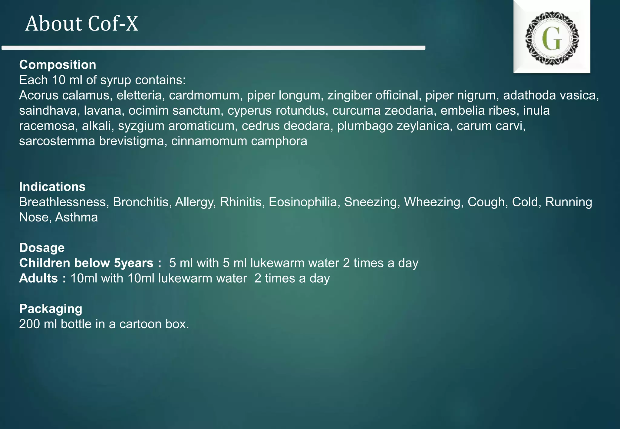 Guduchi Cof-X proposal for Ayurveda Distributors | PPT