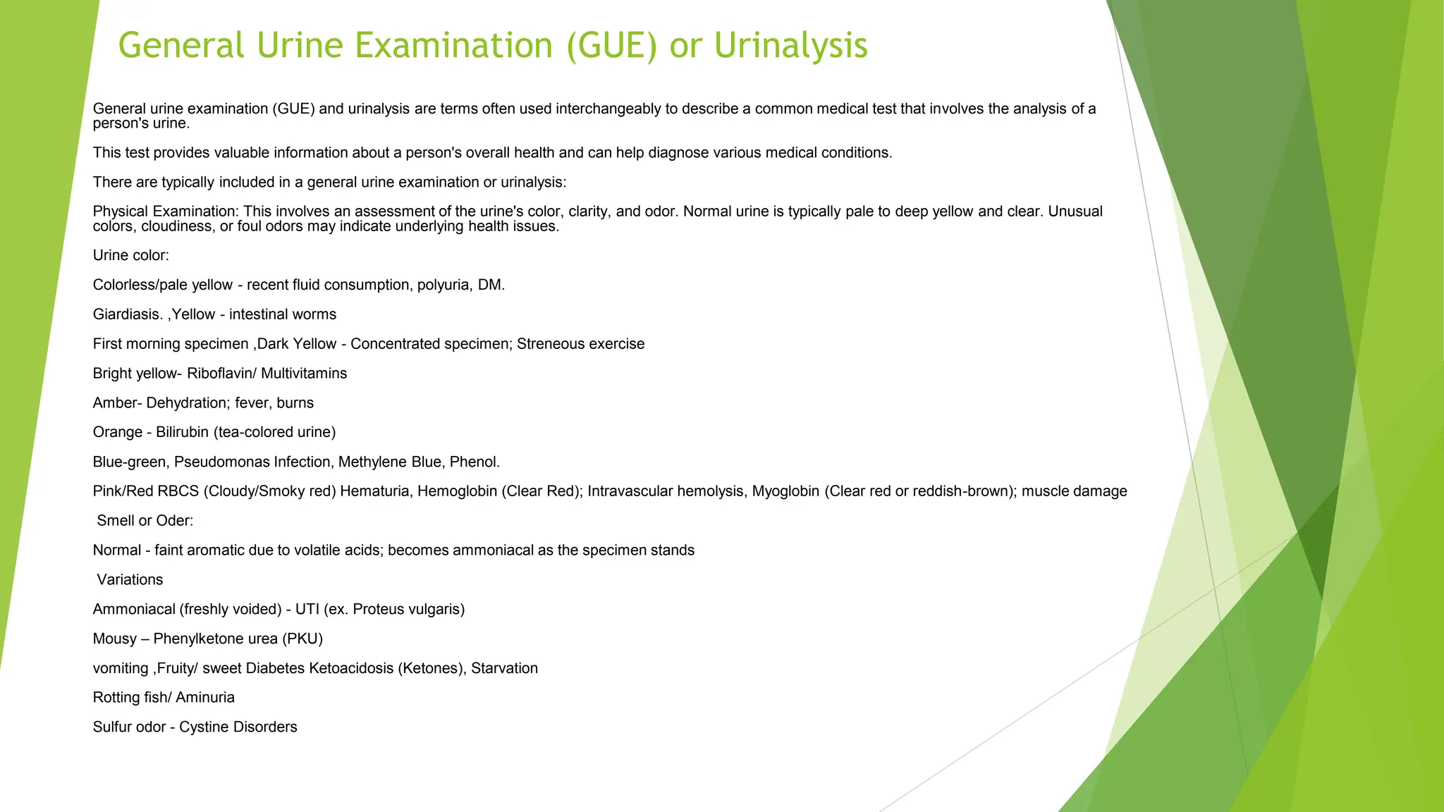 General Urine Examination (GUE) or Urinalysis | PPTX