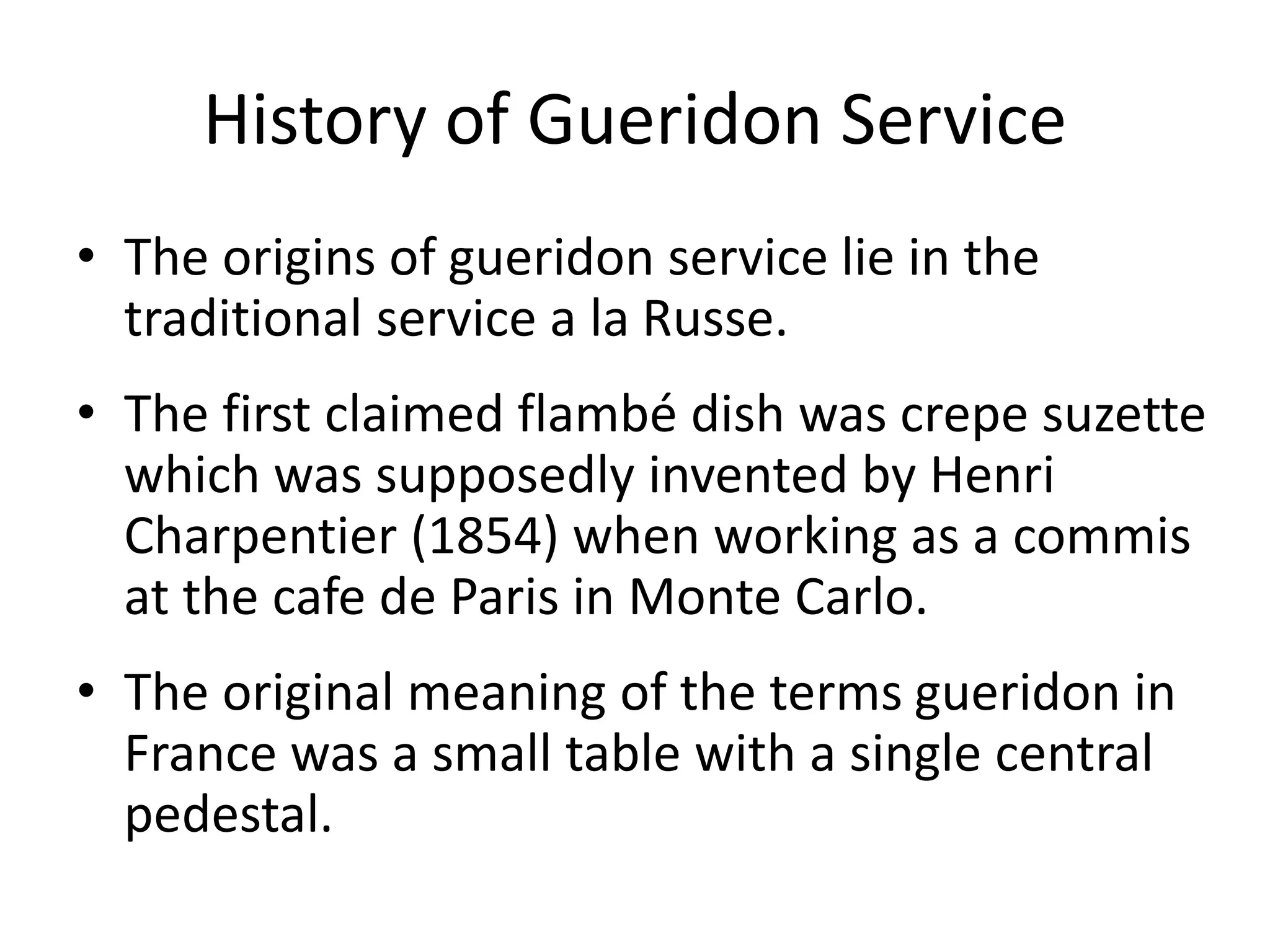 Gueridon Service.ppt- a specialized service | PPT