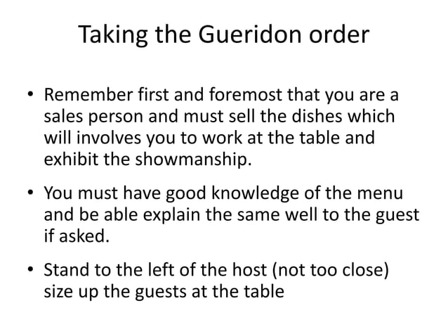 Gueridon Service.ppt- a specialized service | PPT