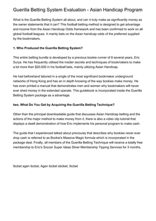 Guerilla Betting System Evaluation - Asian Handicap Program | PDF ...