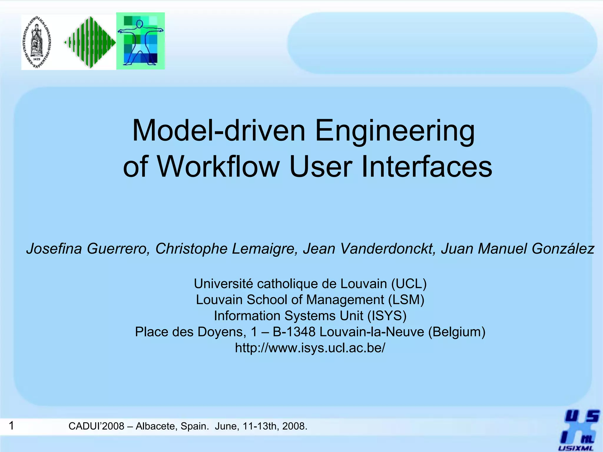Model-Driven Engineering of Workflow User Interfaces | PPT