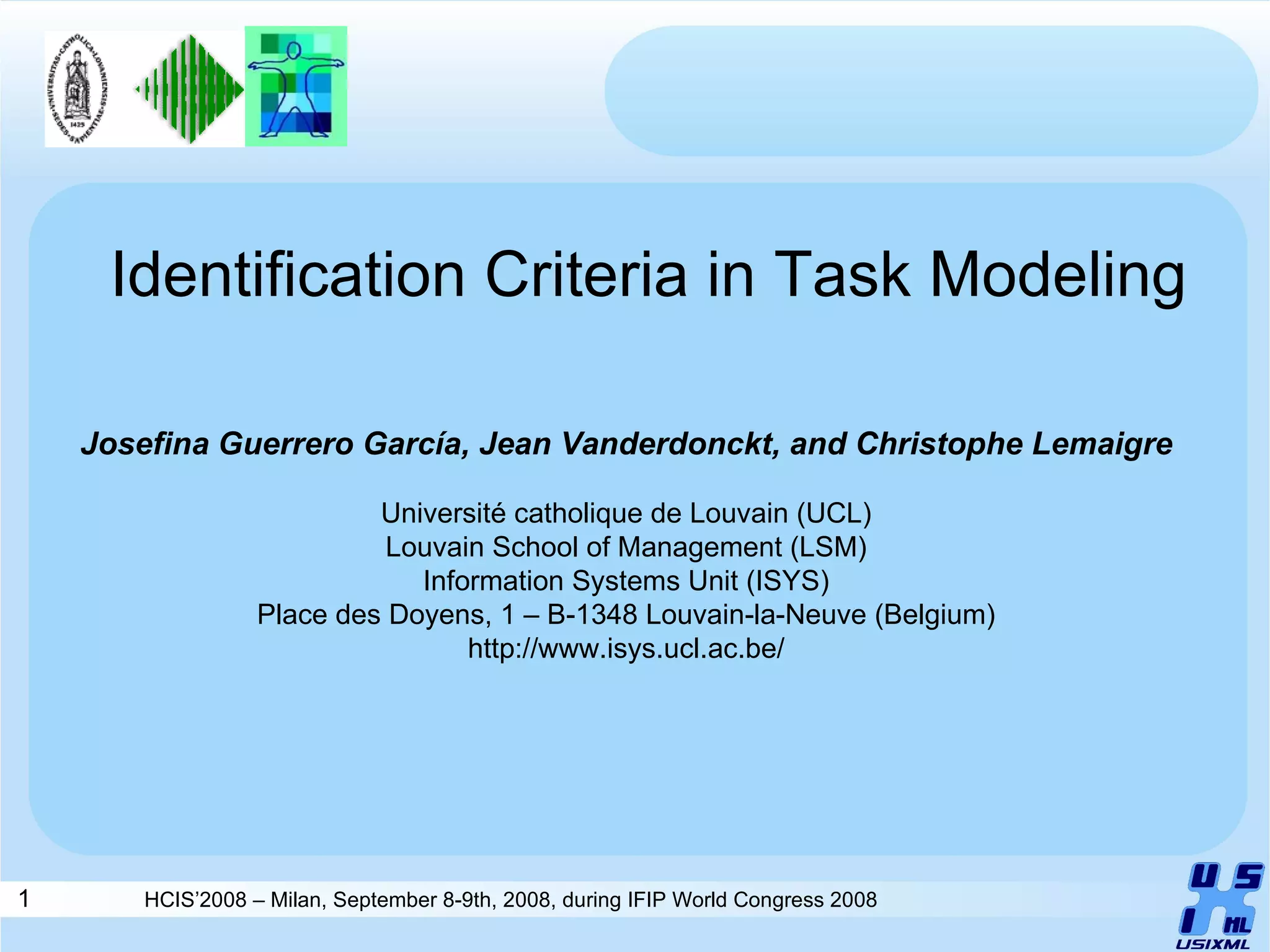 Identification Criteria In Task Modeling Ppt