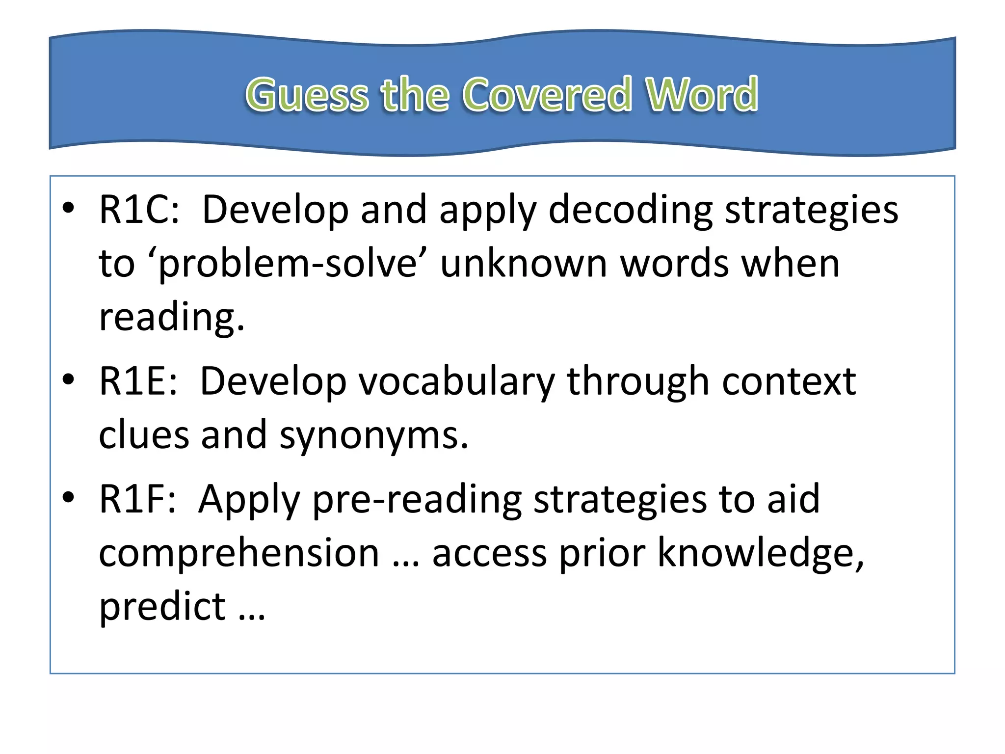 Guess The Covered Word And Anticipation Guide | PDF