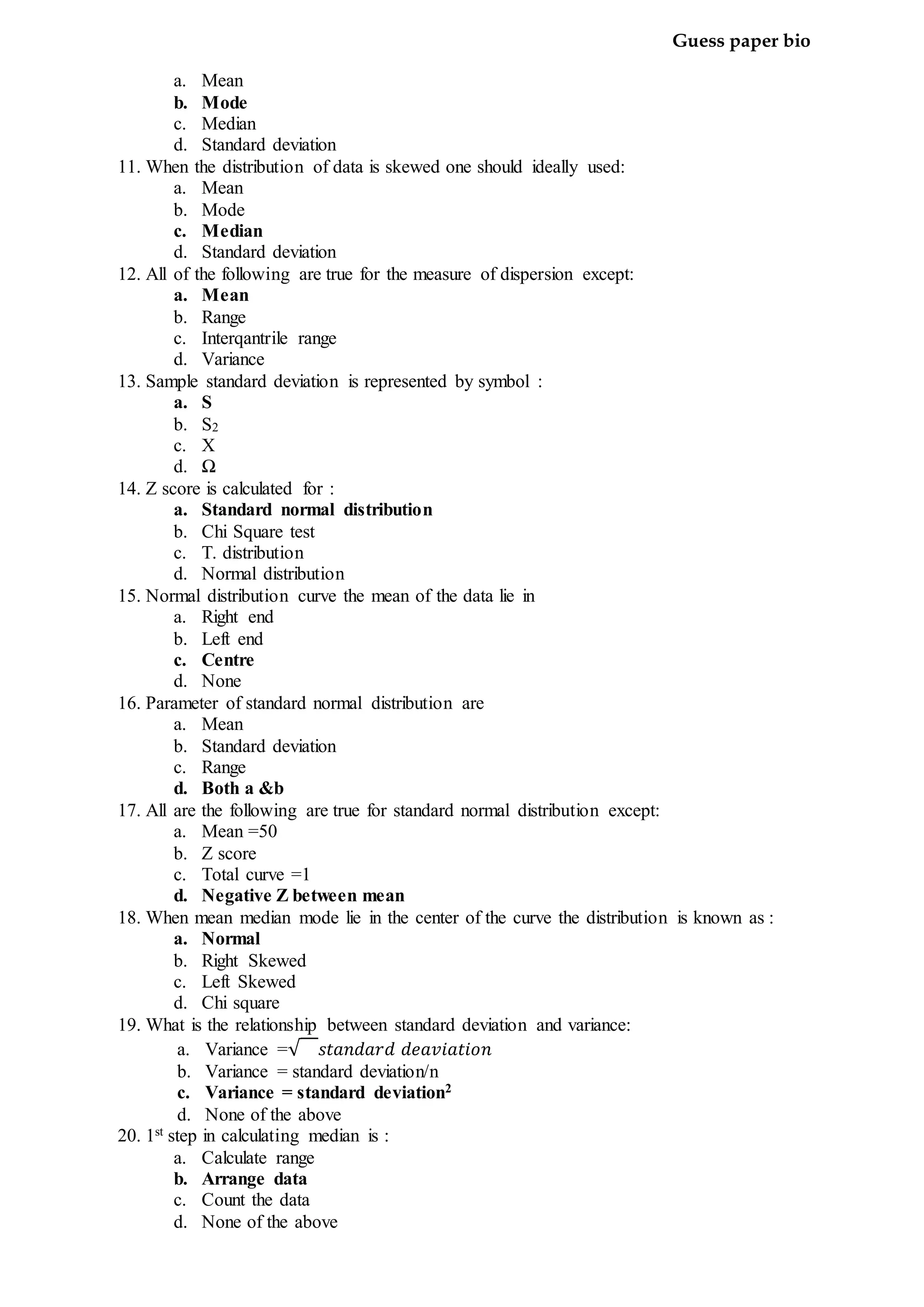 Guess paper biostate | DOCX